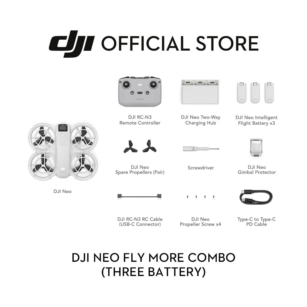 DJI Neo Drone - Fly More Combo w/ 3 PCS Battery & DJI RC-N3 Remote ...